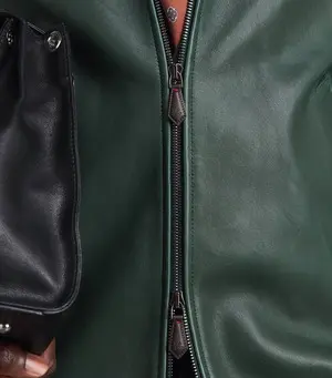 Isaia Lambskin Varsity Bomber Jacket