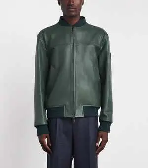 Isaia Lambskin Varsity Bomber Jacket