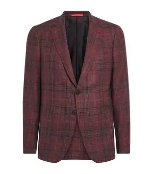 Isaia Wool-cashmere-silk Check Capri Blazer - Red