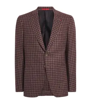 Isaia Wool-cashmere-silk Houndstooth Capri Blazer - Red