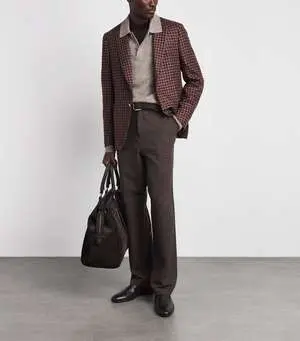 Isaia Wool-cashmere-silk Houndstooth Capri Blazer