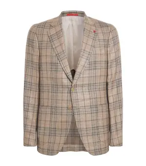 Isaia Wool-silk Check Capri Blazer - Beige
