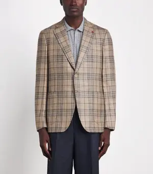 Isaia Wool-silk Check Capri Blazer