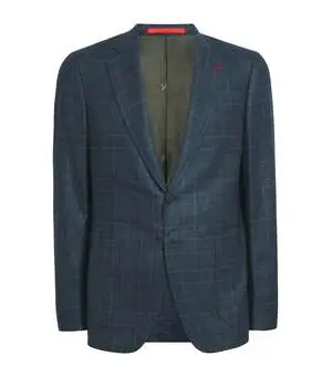Isaia Wool-silk-cashmere Check Capri Blazer - Green