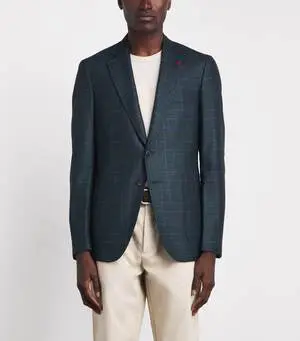 Isaia Wool-silk-cashmere Check Capri Blazer