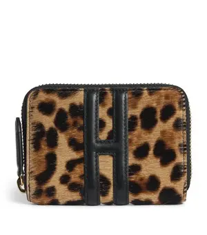 Harrods Leather Leopard Print Zip-around Purse - Black