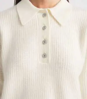 Harrods Cashmere Polo Sweater With Crystal Embellishments