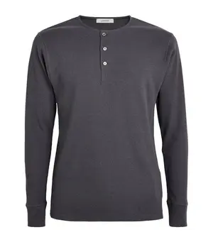 LEMAIRE Cotton-linen Rib-knit Henley T-shirt