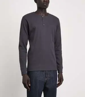 LEMAIRE Cotton-linen Rib-knit Henley T-shirt