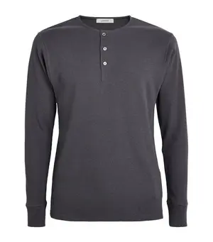 LEMAIRE Cotton-linen Rib-knit Henley T-shirt - Green