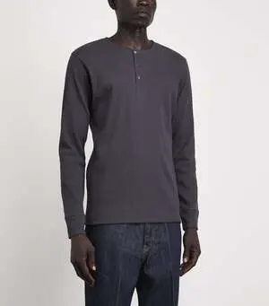 LEMAIRE Cotton-linen Rib-knit Henley T-shirt