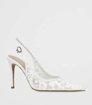 GIANVITO ROSSI Leather Lace Slingback Heels 95
