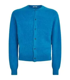 Auralee Alpaca Garment-dyed Cardigan - Blue