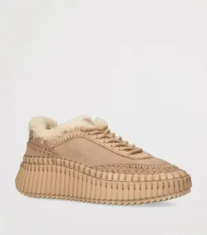 Chloé Leather Nama Runner Shearling Sneakers