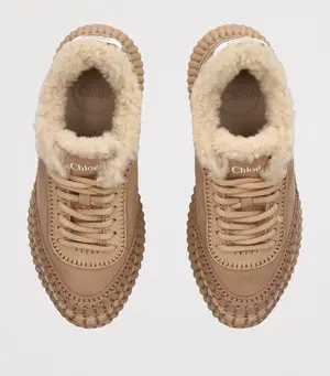 Chloé Leather Nama Runner Shearling Sneakers