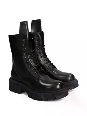 JULIE DEE Leather Lace-up Chunky Sole Boots