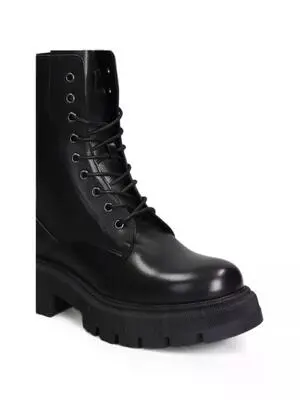 JULIE DEE Leather Lace-up Chunky Sole Boots