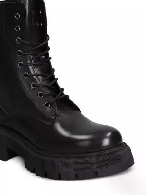 JULIE DEE Leather Lace-up Chunky Sole Boots