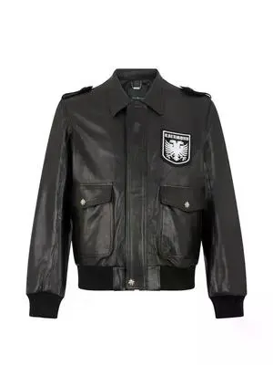 John Richmond Logo-patch Leather Bomber Jacket
