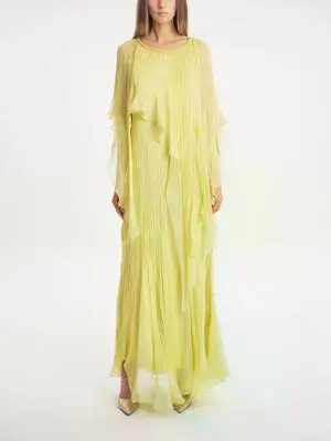 IRINA SCHROTTER Cherise Pleated Ruffled Gown