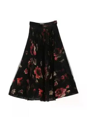 QUETSCHE Floral-lace Tulle-overlay Midi Skirt
