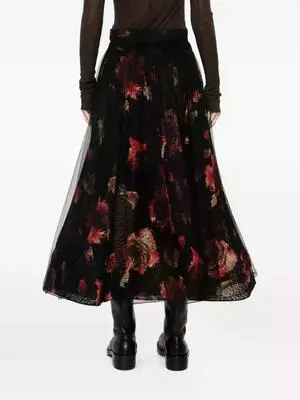 QUETSCHE Floral-lace Tulle-overlay Midi Skirt