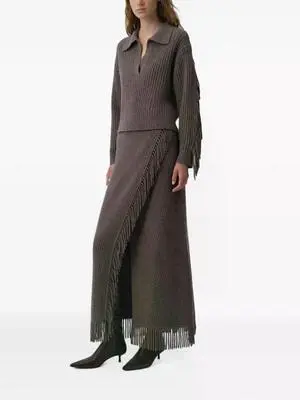 Simkhai Casey Fringe-trim Ribbed Midi Skirt