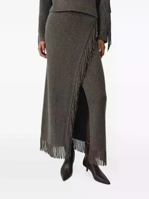 Simkhai Casey Fringe-trim Ribbed Midi Skirt