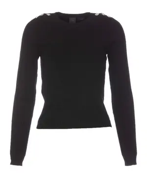 Pinko Love Birds-embossed Studded Crewneck Jumper - Black