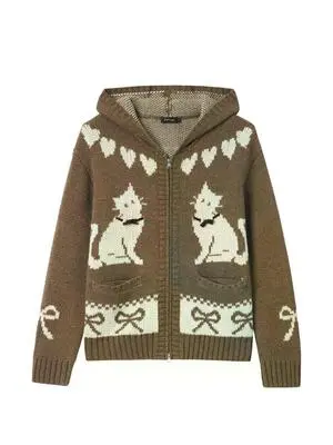 TOUT A COUP Intarsia-knit Cat-motif Cardigan - Brown