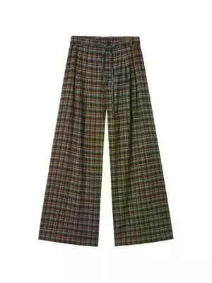 TOUT A COUP Check-pattern Wide-leg Trousers - Brown