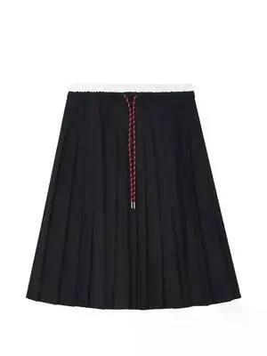TOUT A COUP Pleated Drawstring Midi Skirt - Black