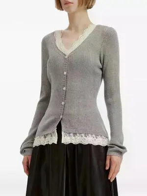 B+AB Lace-trim Ribbed Cardigan - Grey