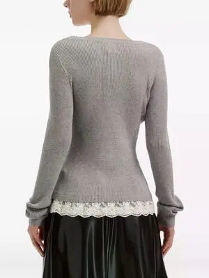 B+AB Lace-trim Ribbed Cardigan