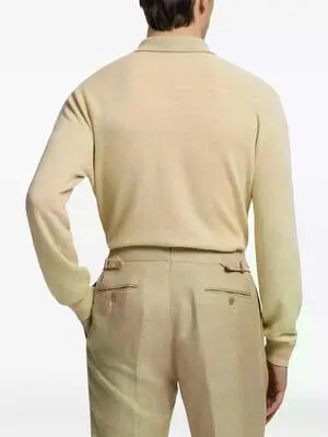 Ralph Lauren Purple Label Champagne Beige Herringbone Knit Polo Sweater