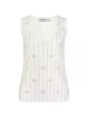 SELF-PORTRAIT Rhinestone Embellished Striped Knit Top