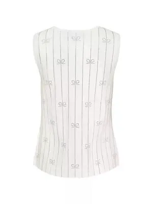 SELF-PORTRAIT Rhinestone Embellished Striped Knit Top