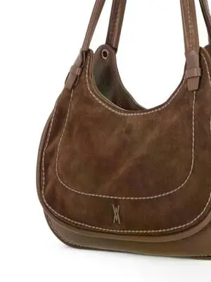 VISONA` Suede Contrast-stitching Shoulder Bag