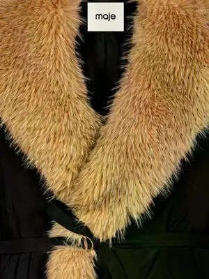 Maje Faux Fur Trimmed Shawl Collar Coat