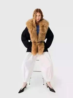 Maje Faux Fur Trimmed Shawl Collar Coat - Black