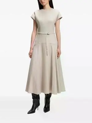 BOSS Belted Maxi Dress In Melange Flannel