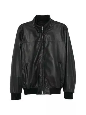 MANDELLI Leather Zip-up Jacket With Embroidered Logo