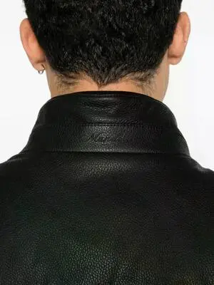 MANDELLI Leather Zip-up Jacket With Embroidered Logo