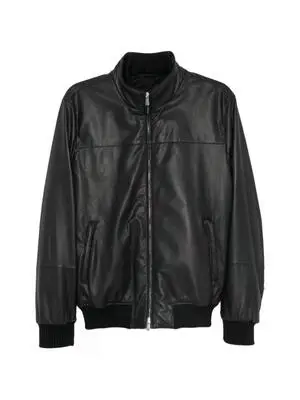 MANDELLI Leather Zip-up Jacket With Embroidered Logo