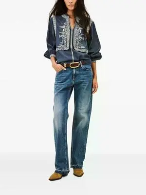 Ba&sh Laura Embroidered Denim Blouse
