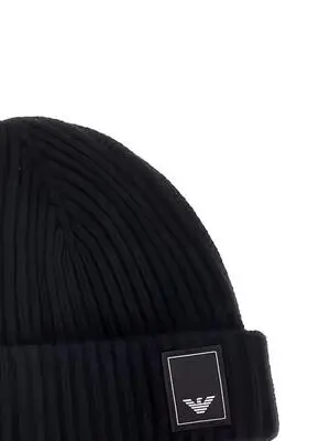 Emporio Armani Ribbed Knit Beanie Hat With Logo Patch