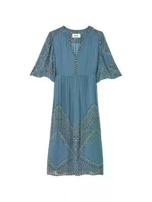 Ba&sh Geometric Print V-neck Midi Dress