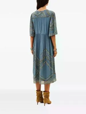 Ba&sh Geometric Print V-neck Midi Dress