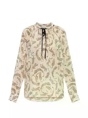 FORTE_FORTE Animal Motif Tie-neck Blouse - Neutrals