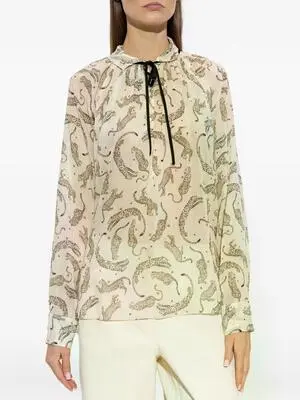 FORTE_FORTE Animal Motif Tie-neck Blouse